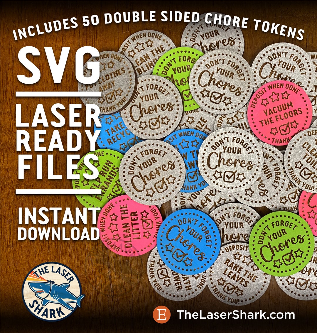 Chore Tokens Set SVG Laser Cut Files for Glowforge Laser Cutter Artwork ...