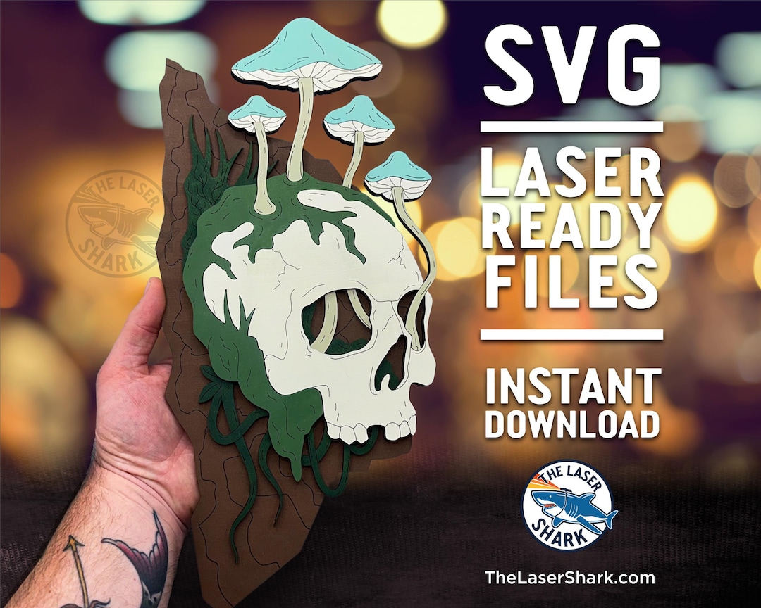 Mushroom Skull Layered Artwork - SVG Laser Cut Files Glowforge Laser ...