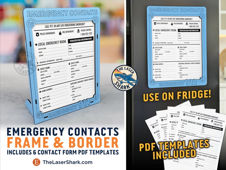 Emergency Contacts Frame & Border SVG Laser Cut Files - Glowforge ...