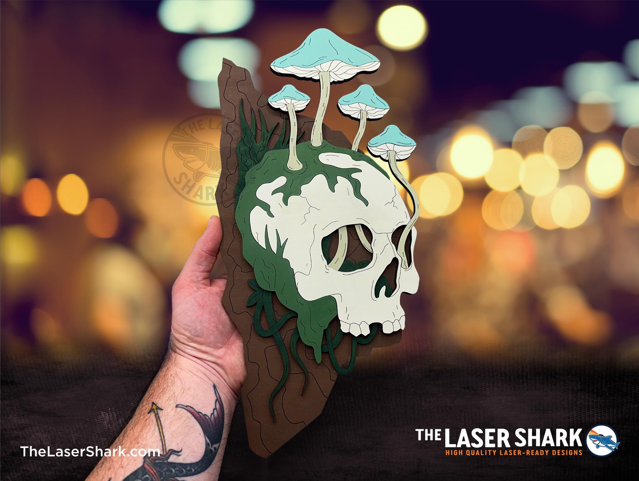 Mushroom Skull Layered Artwork - SVG Laser Cut Files Glowforge Laser ...