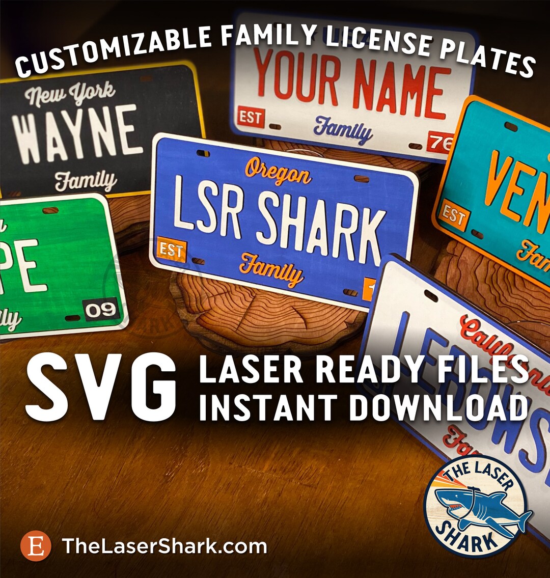 Customizable Family License Plates SVG Laser Cut Files for Glowforge ...