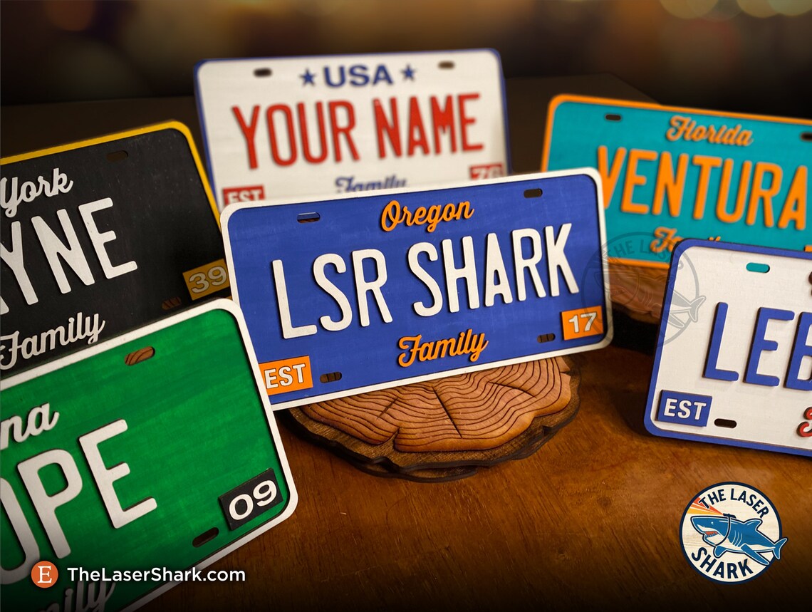 Customizable Family License Plates SVG Laser Cut Files for Glowforge ...