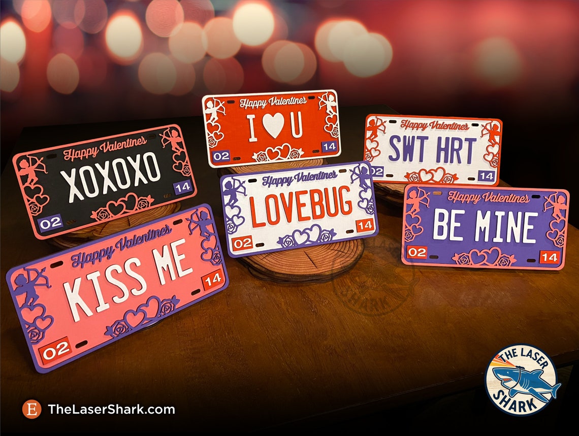 Valentine's Day License Plates SVG Laser Cut Files for Glowforge Laser ...