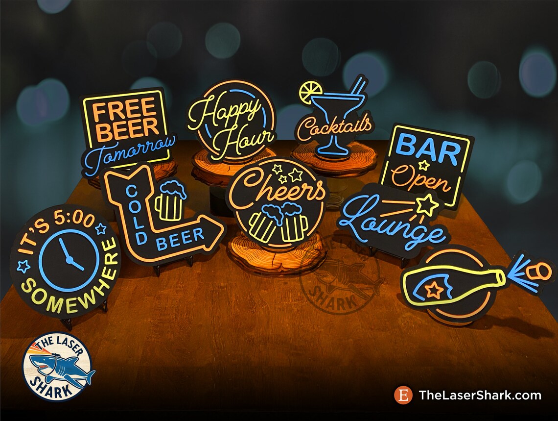 Bar Neon Style Signs SVG Laser Cut Files for Glowforge Cutter | Etsy