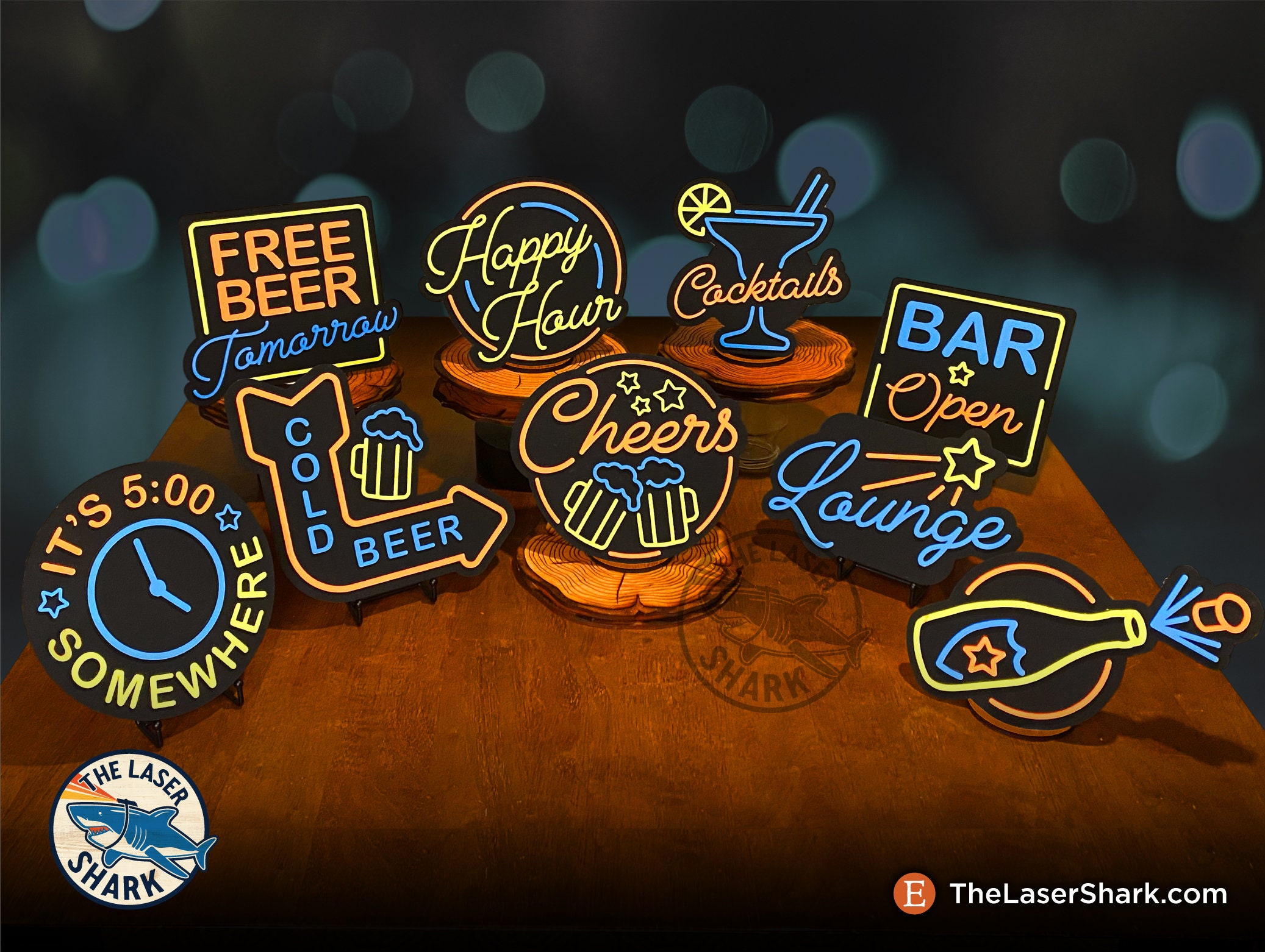 Bar Neon Style Signs SVG Laser Cut Files for Glowforge Cutter Artwork ...