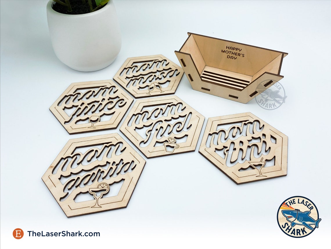 Mom Themed Coasters & Holder SVG Laser Cut Files for Glowforge | Etsy