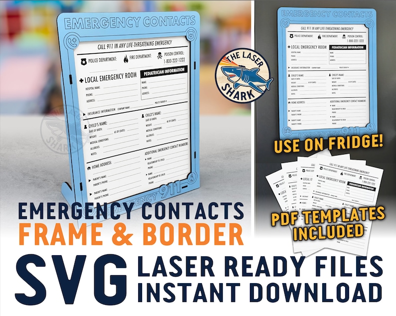 Emergency Contacts Frame & Border SVG Laser Cut Files - Etsy
