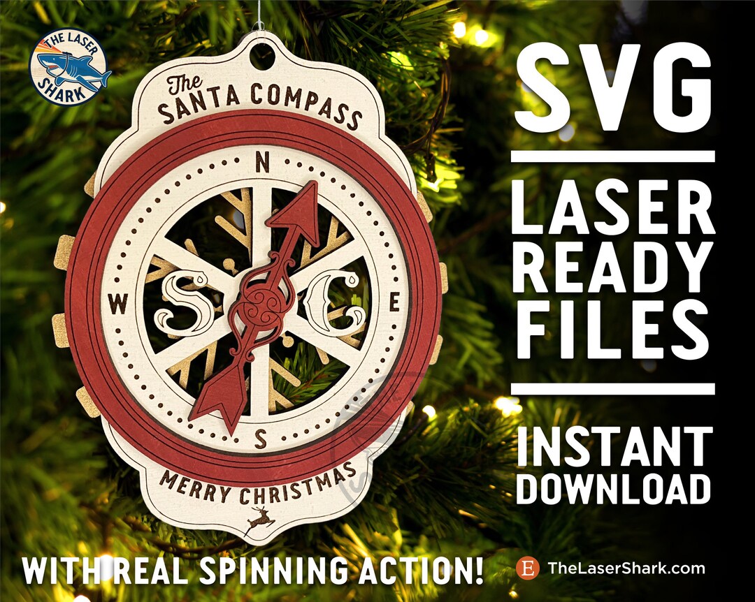 Santa Compass Ornament & Stand - SVG Laser Cut Files Glowforge Laser ...