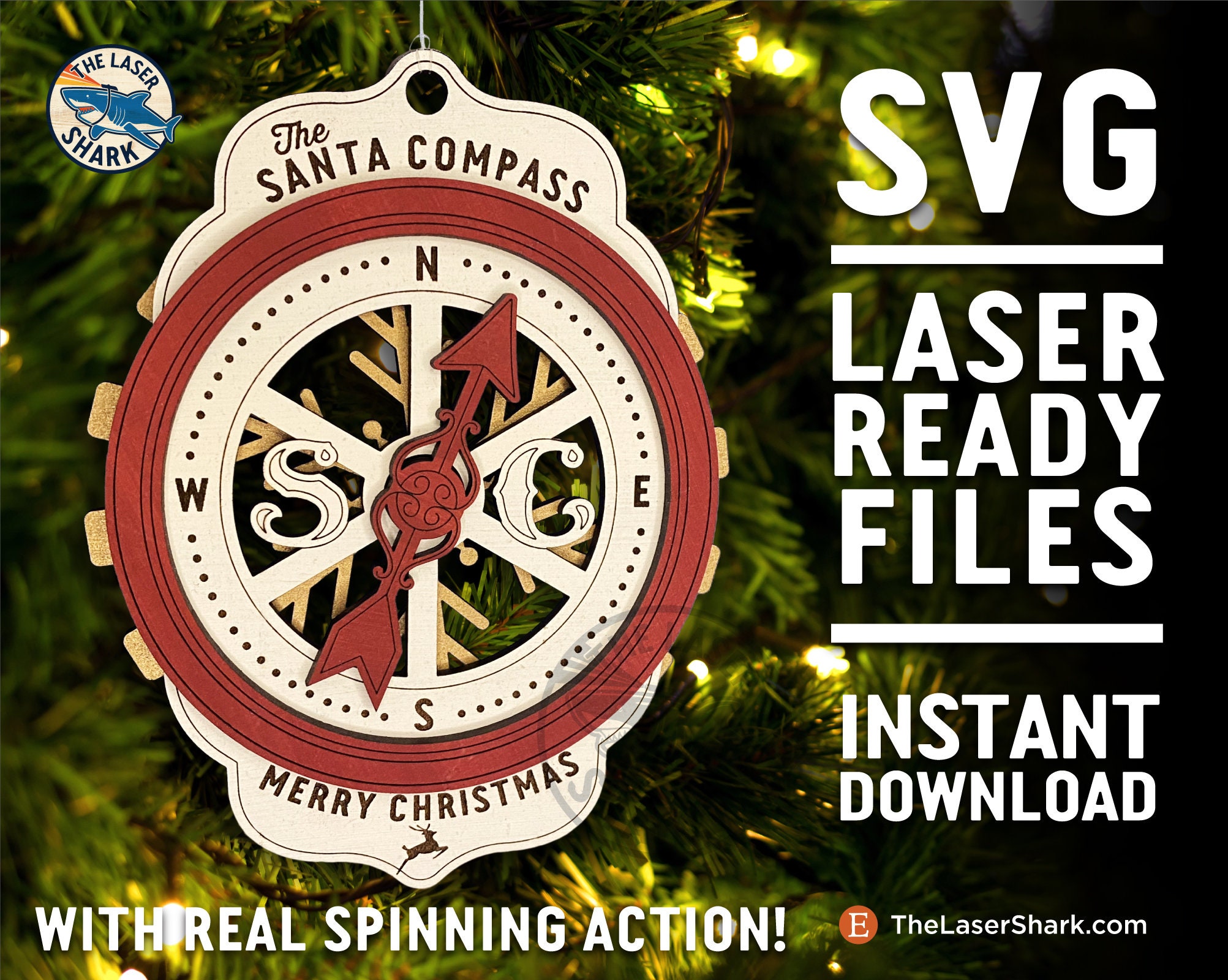 Santa Compass Ornament & Stand SVG Laser Cut Files Glowforge - Etsy