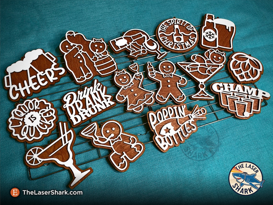 Alcohol Themed Naughty Gingerbread Christmas Ornaments SVG - Etsy