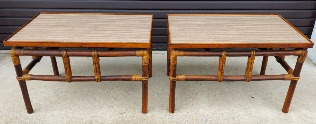 Pair of Mid Century Vintage Rattan End Tables - Etsy