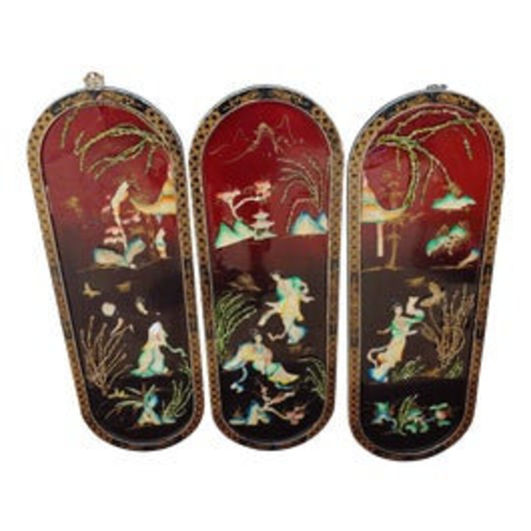Set of 3 Asian Oriental Antique Wall Plaques - Etsy