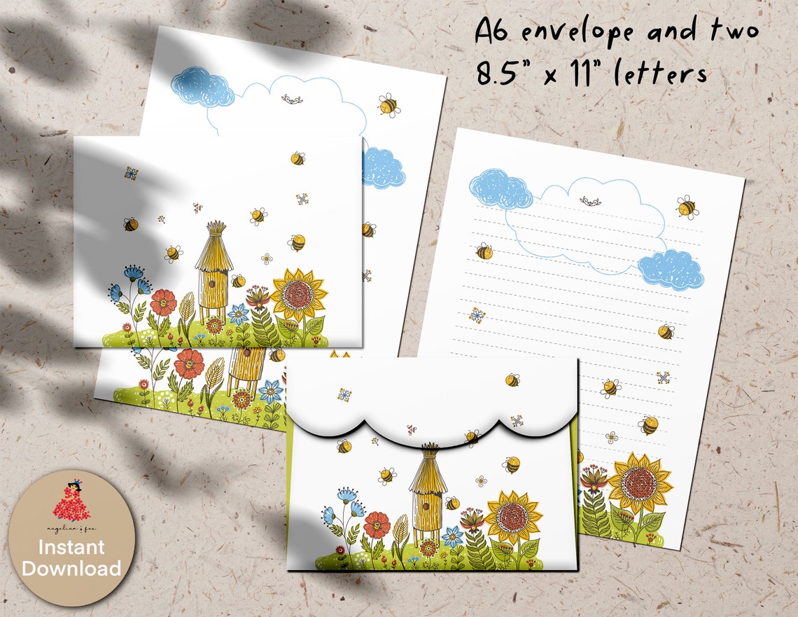 Honey Bee envelope & writing letter stationery set A6 | Etsy