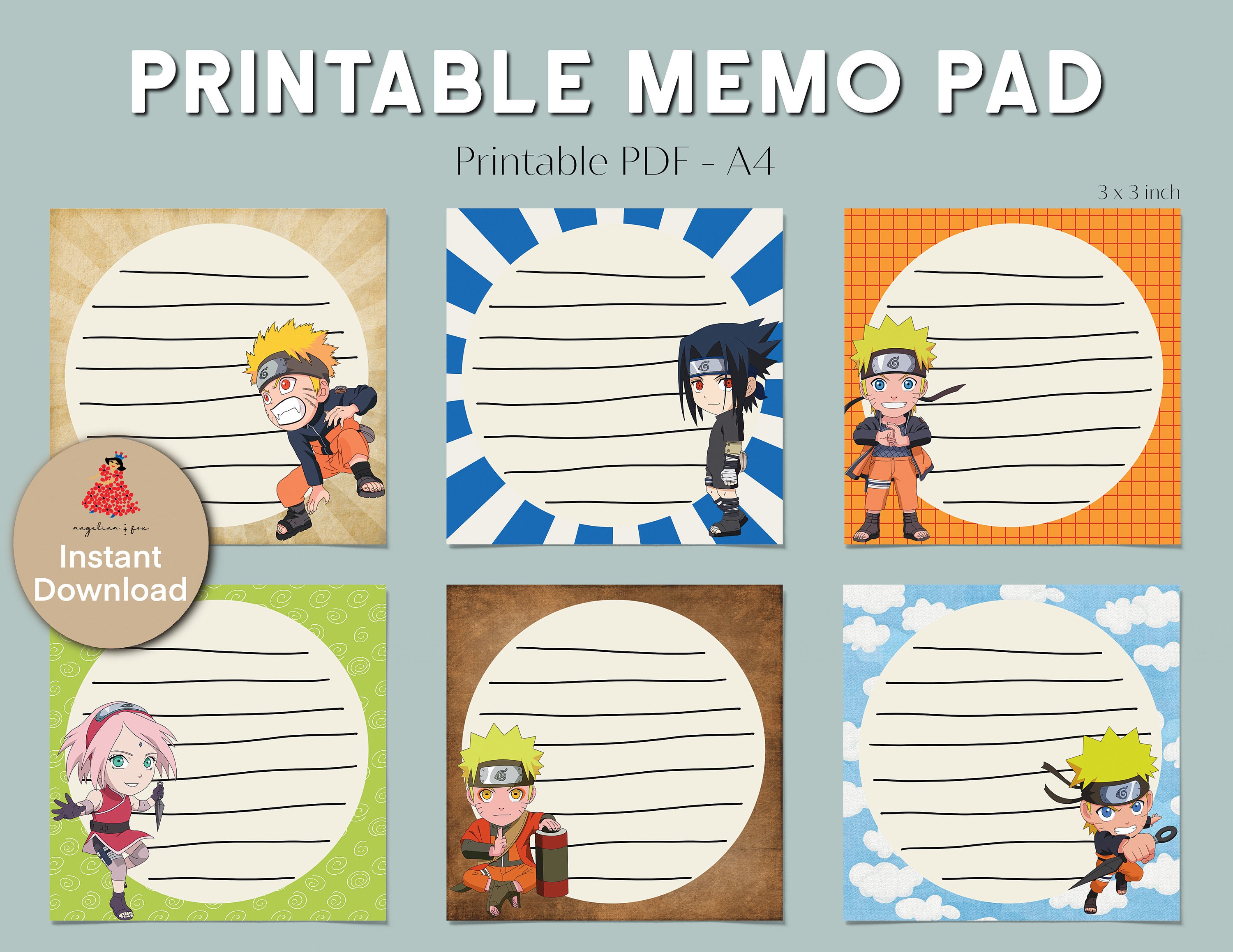 Naruto memo pad Japanese anime Naruto memo sheet printable | Etsy