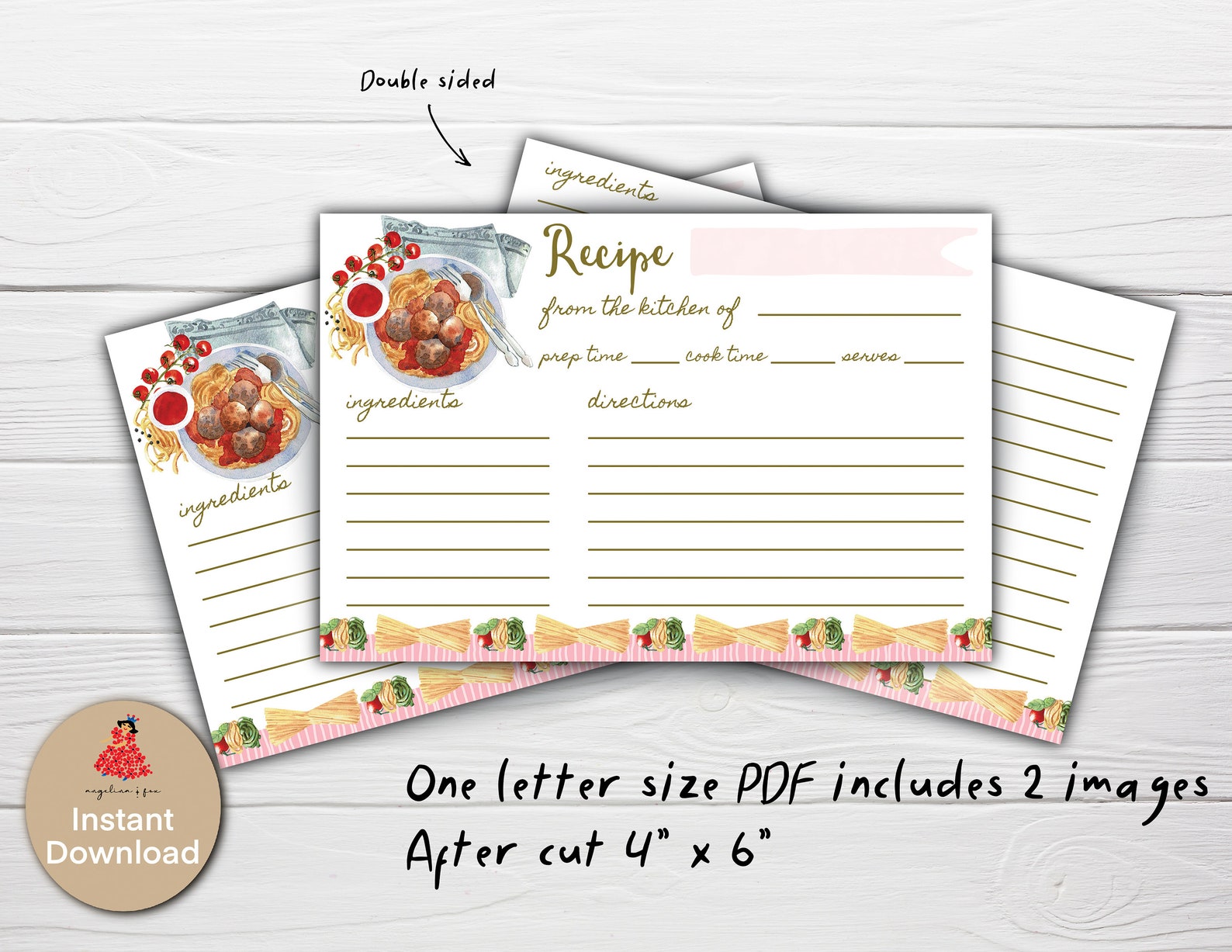 Pasta recipe card printable pasta spaghetti ravioli bolognese | Etsy