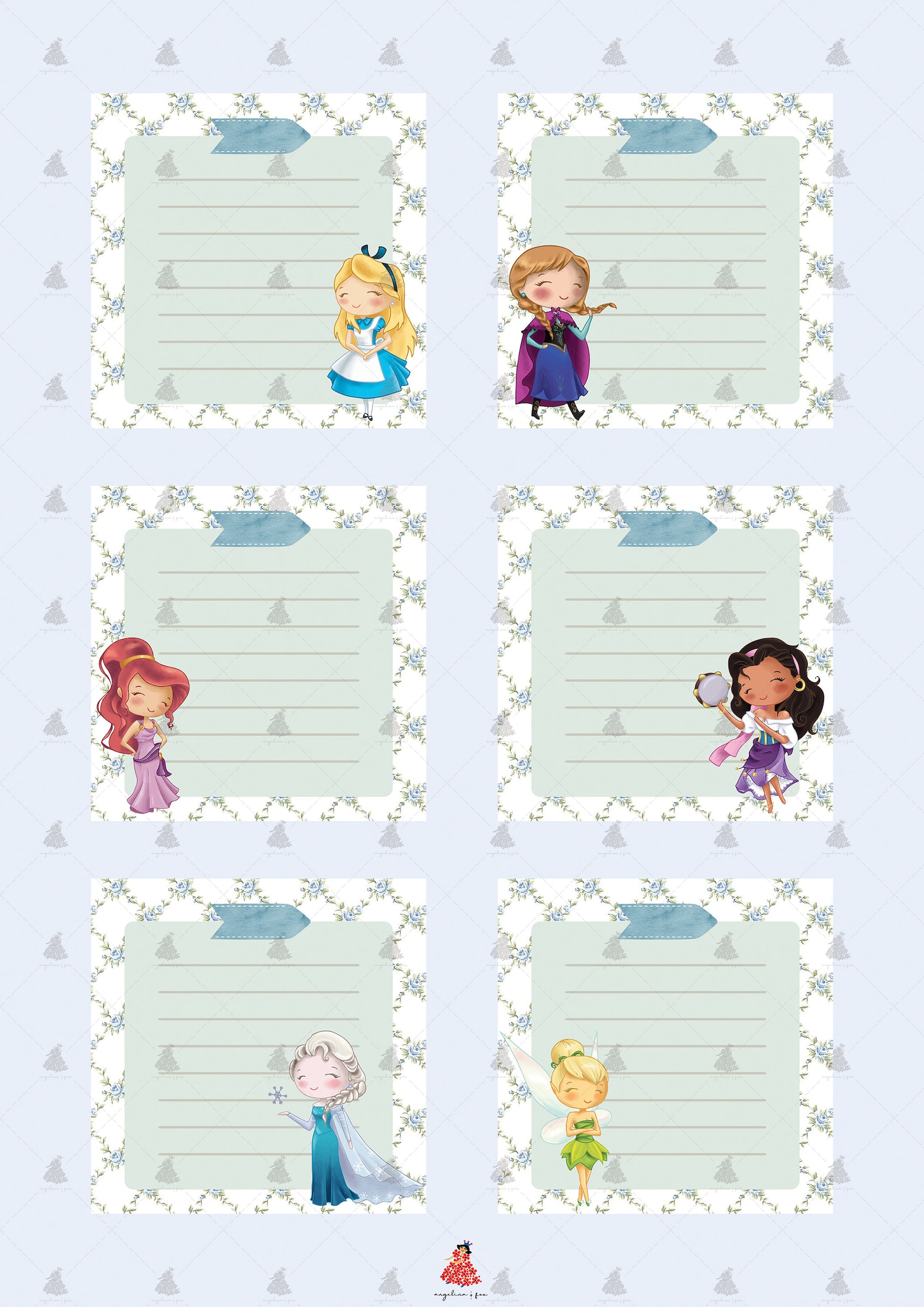 Princess memo pad Disney Princess printable memo sheet | Etsy