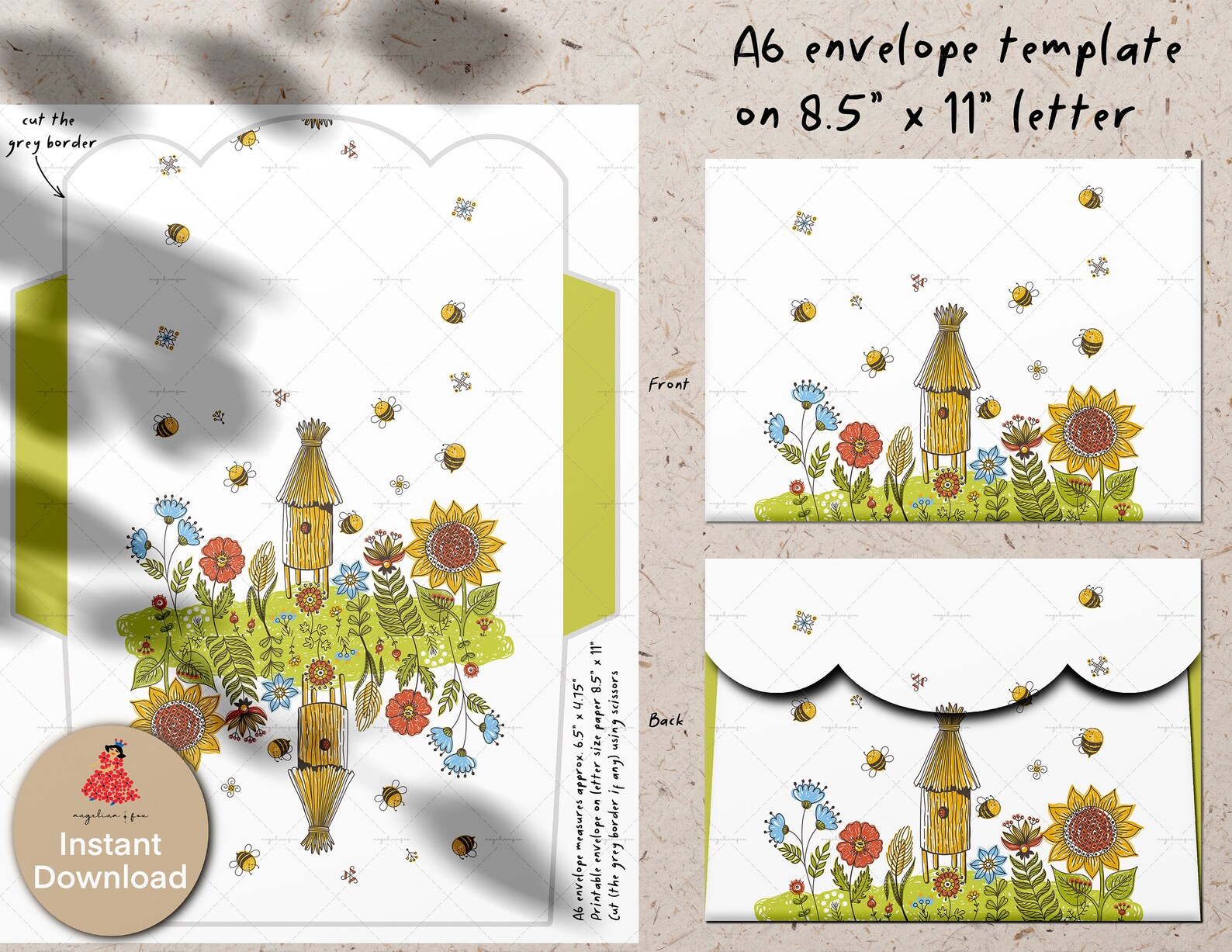 Honey Bee envelope & writing letter stationery set A6 | Etsy