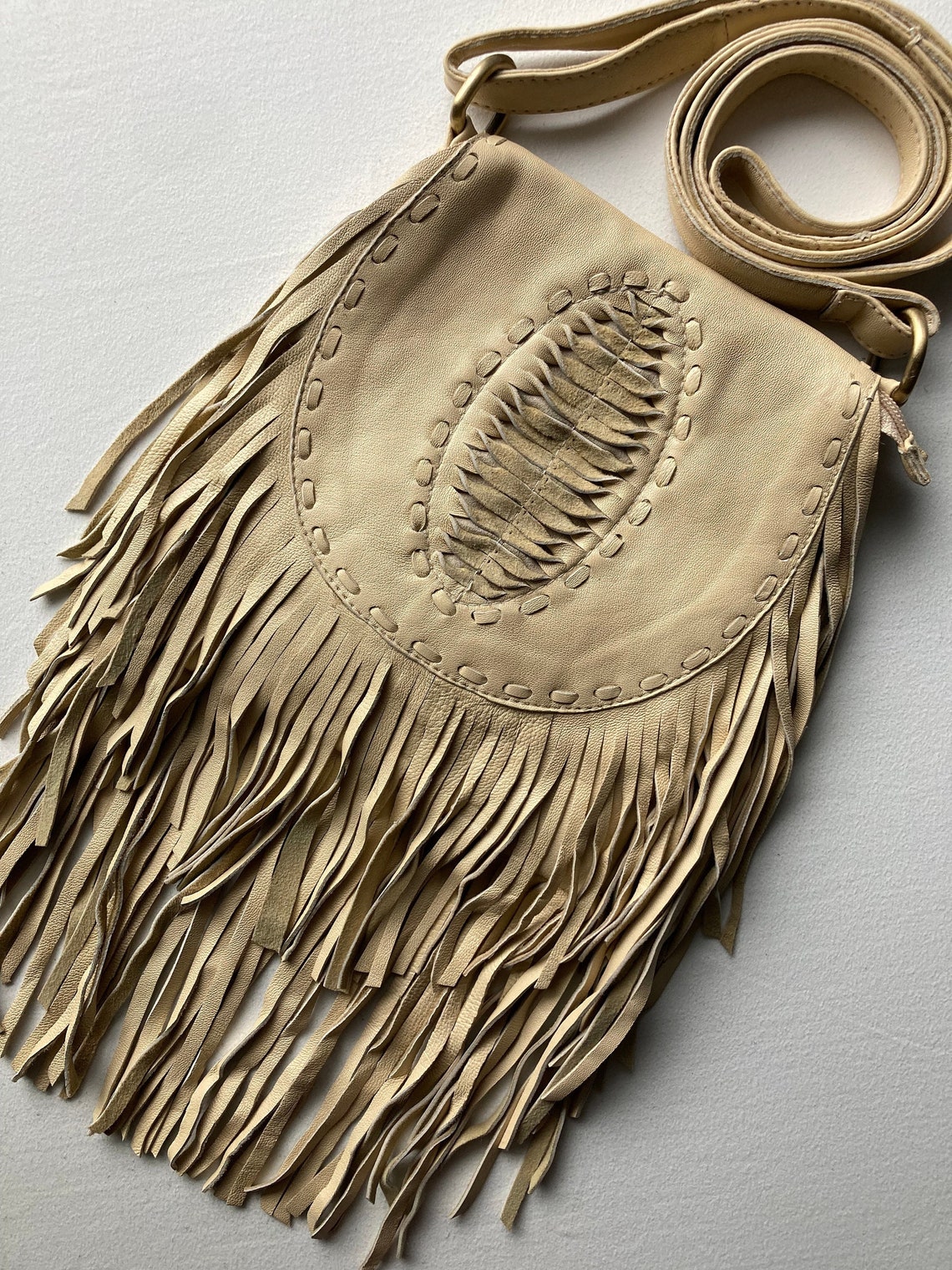 Small Boho Leather Bag, White Leather Purse, Fringed Leather Bag, Small ...