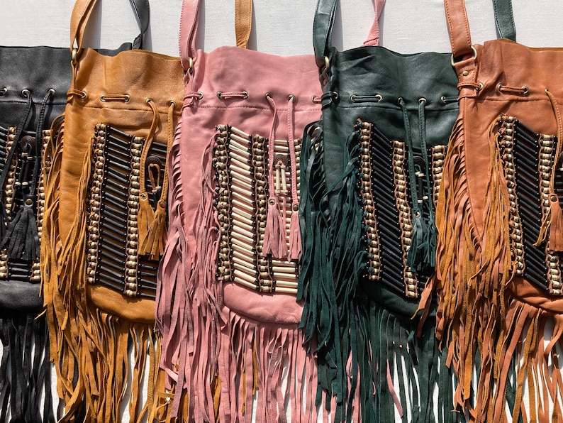 Large Green Leather Boho Gypsy Hippie Western Southwest Festival Bone ...