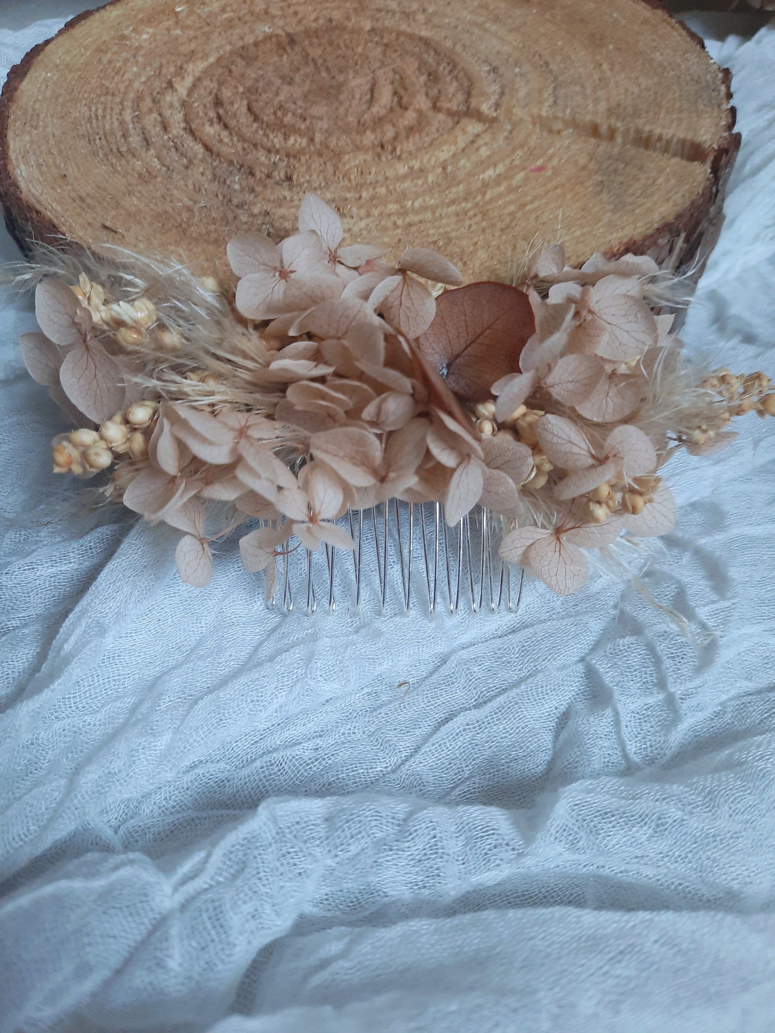Beige Preserved Hydrangea Hair Comb.bridal Hair Piece,wedding Hair Comb ...