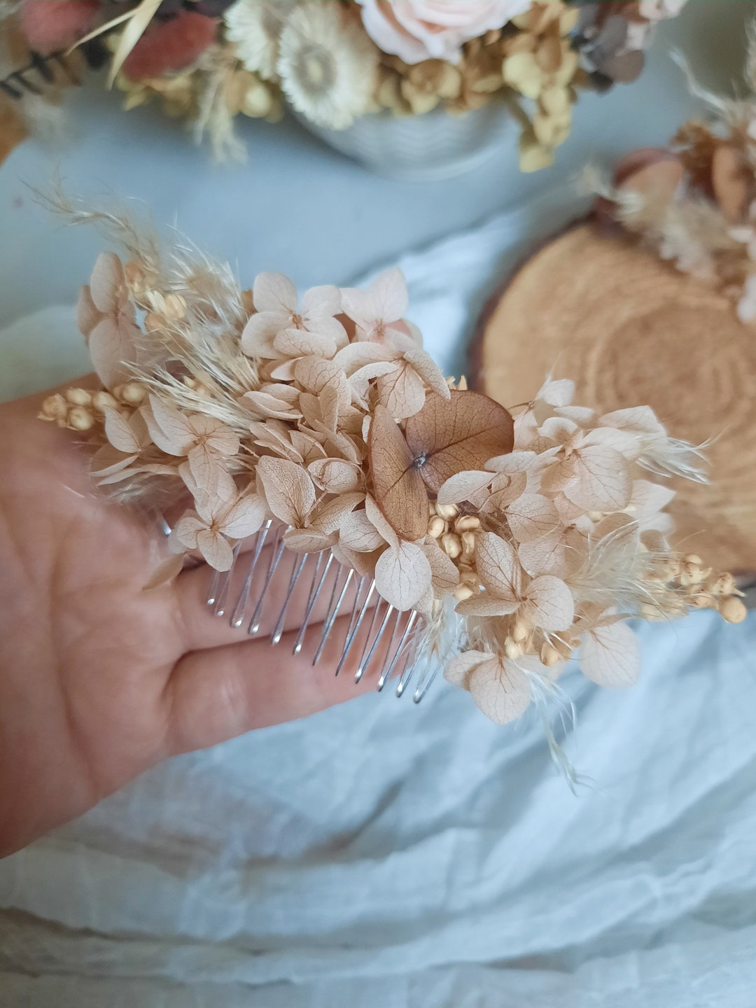 Beige Preserved Hydrangea Hair Comb.bridal Hair Piece,wedding Hair Comb ...