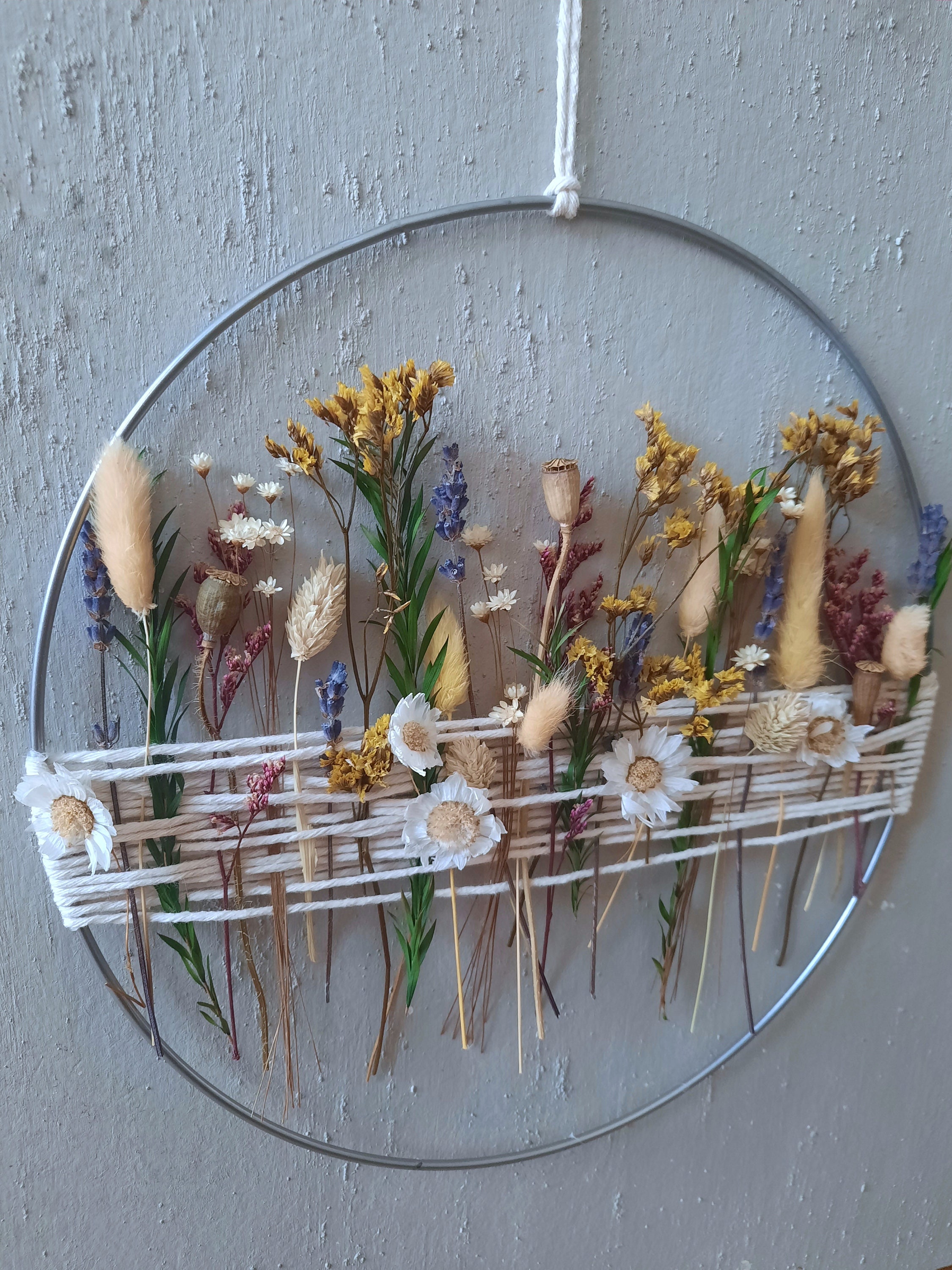 Boho Floral Hoop With Dried Flowers.rustic Wall Hanging Decor,floral ...