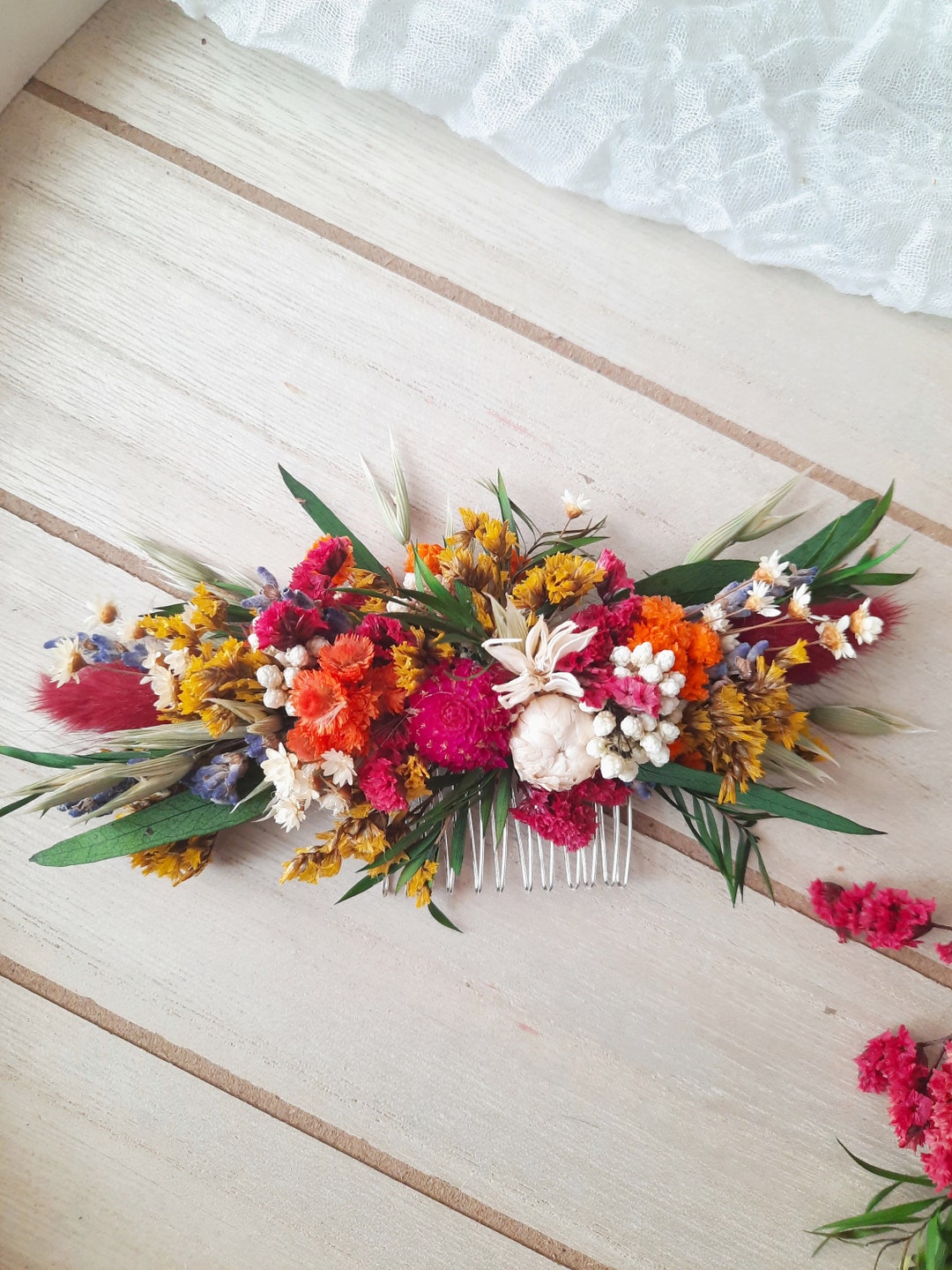 Colorful Flower Hair Comb in Burgundy Orange and Yellow. Wedding Hair ...