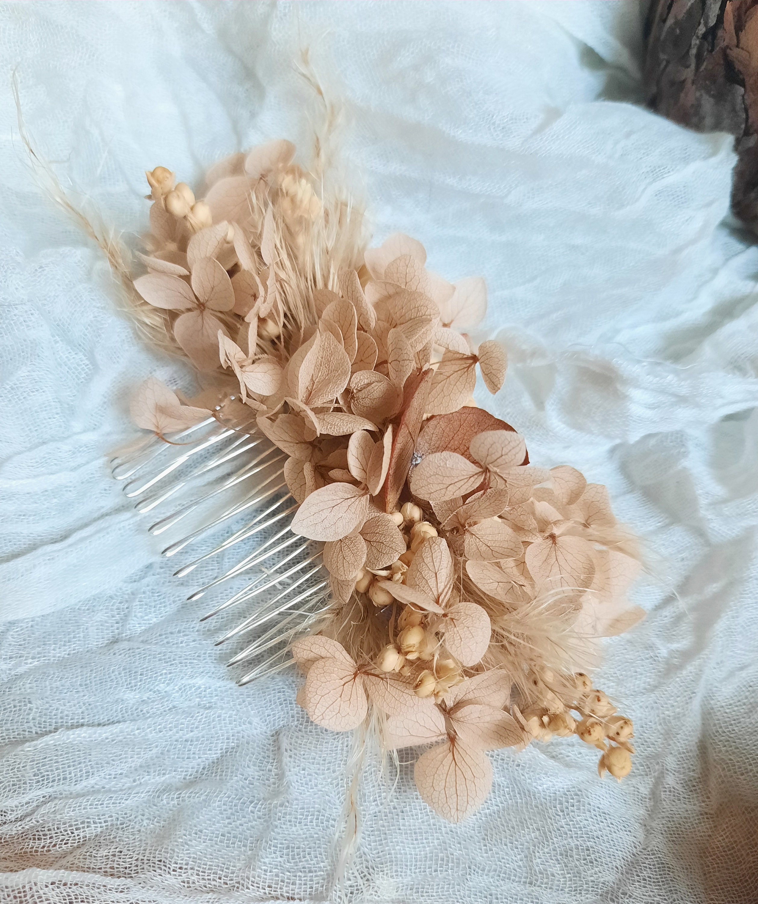 Beige Preserved Hydrangea Hair Comb.bridal Hair Piece,wedding Hair Comb ...