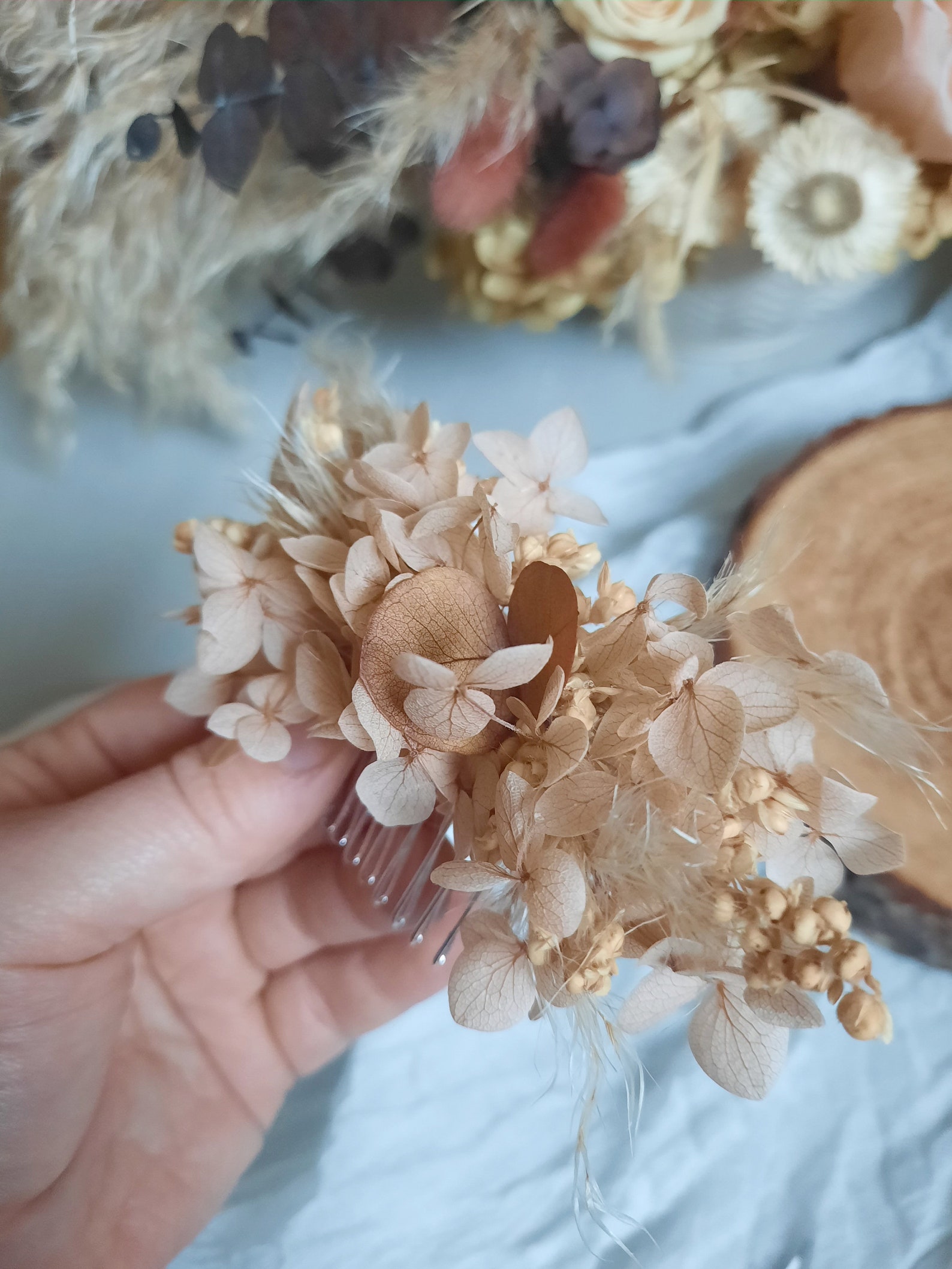 Beige Preserved Hydrangea Hair Comb.bridal Hair Piece,wedding Hair Comb ...