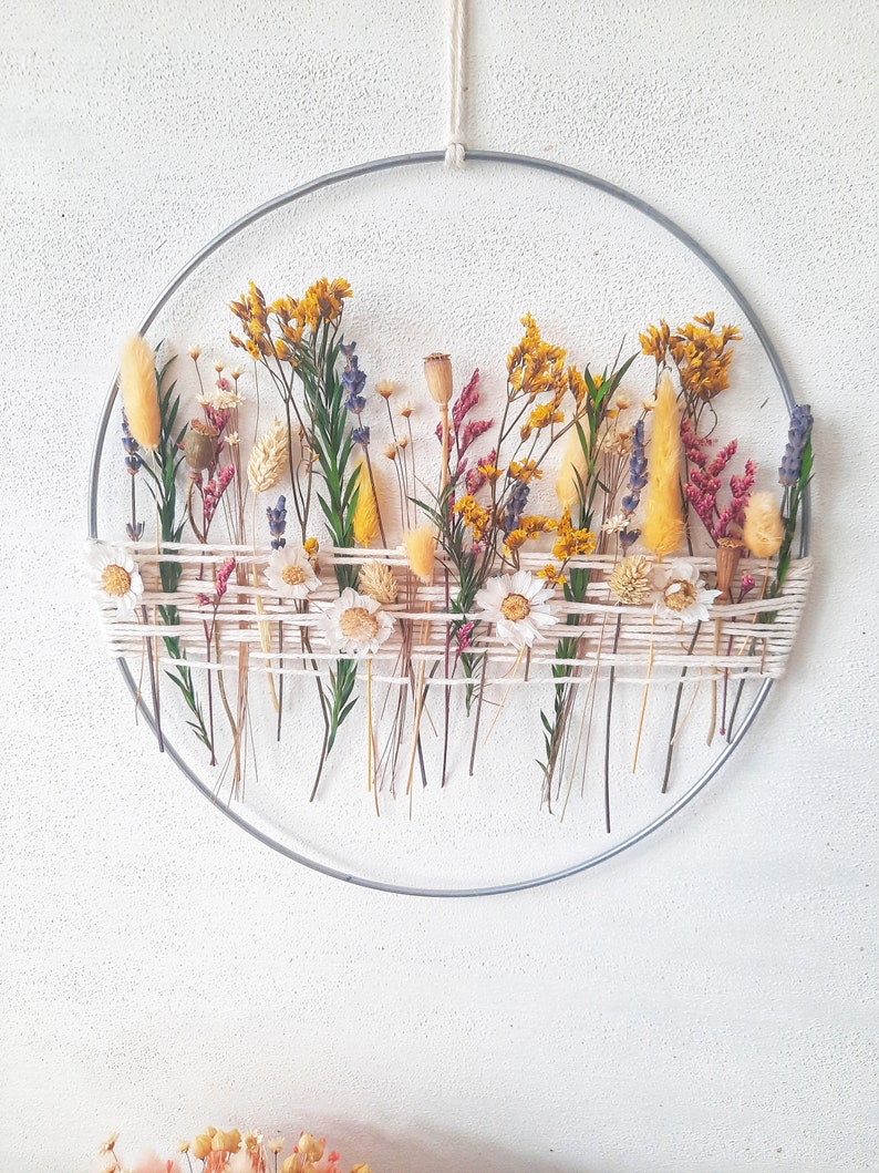 Boho Floral Hoop With Dried Flowers.rustic Wall Hanging Decor,floral ...