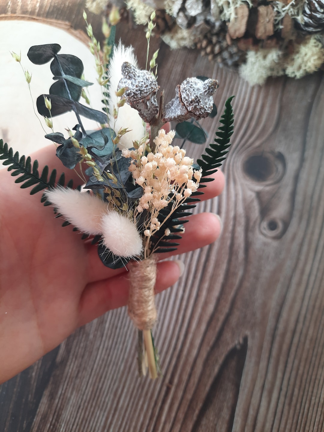 Greenery Wedding Buttonhole, Groom Boutonniere, Dried Flower Grooms ...