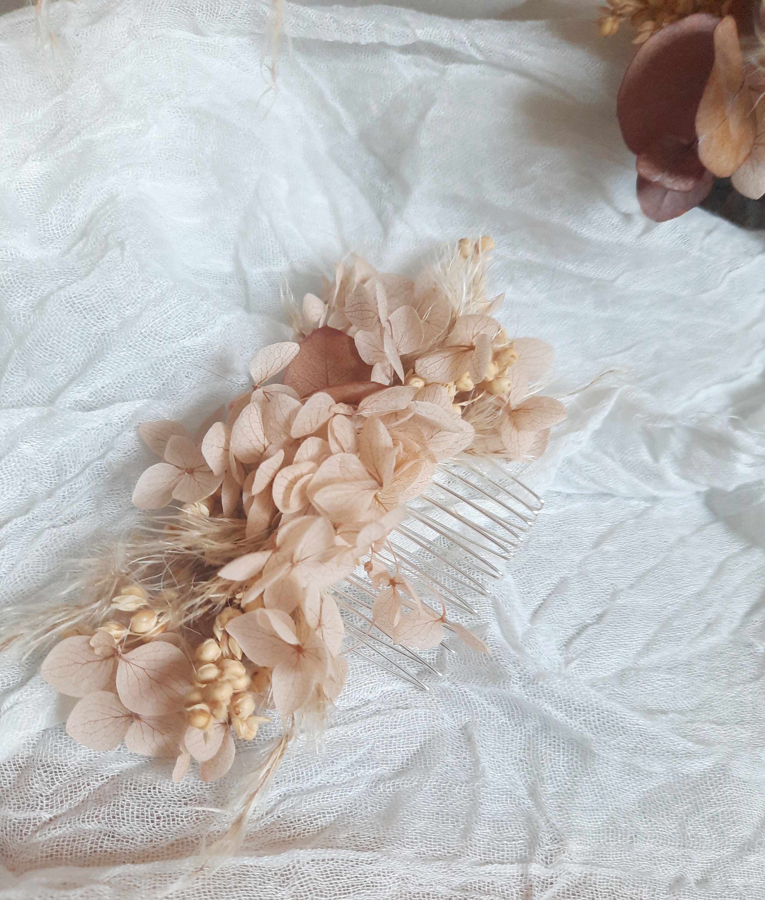 Beige Preserved Hydrangea Hair Comb.bridal Hair Piece,wedding Hair Comb ...