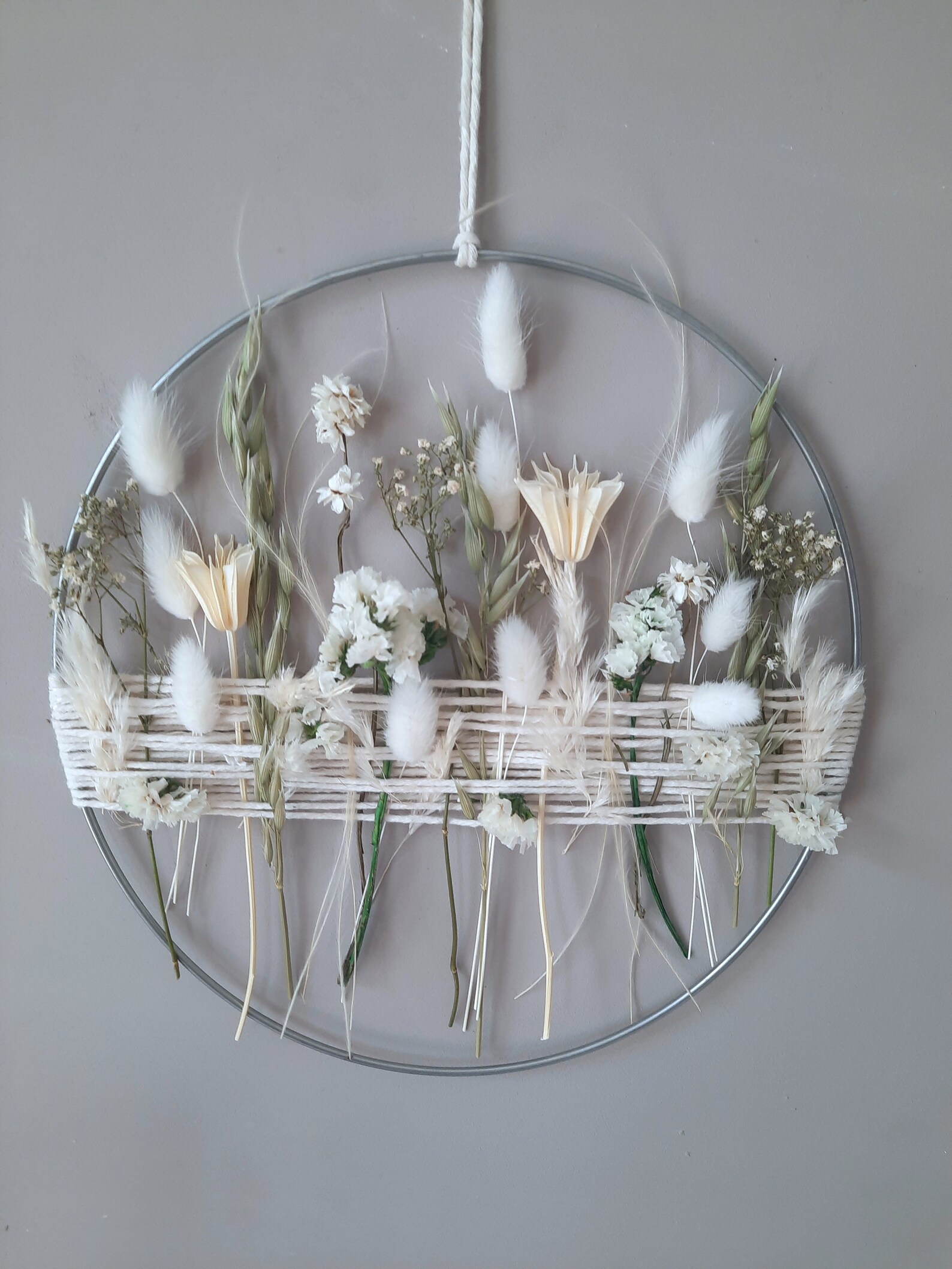 Floral Hoop With White Dried Flowers.rustic Wall Hanging Decor,floral ...