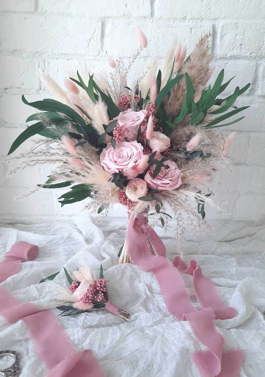 Blush Pink Wedding Bouquet,bridal Bouquet. Boho Bouguet, Pink Preserved ...
