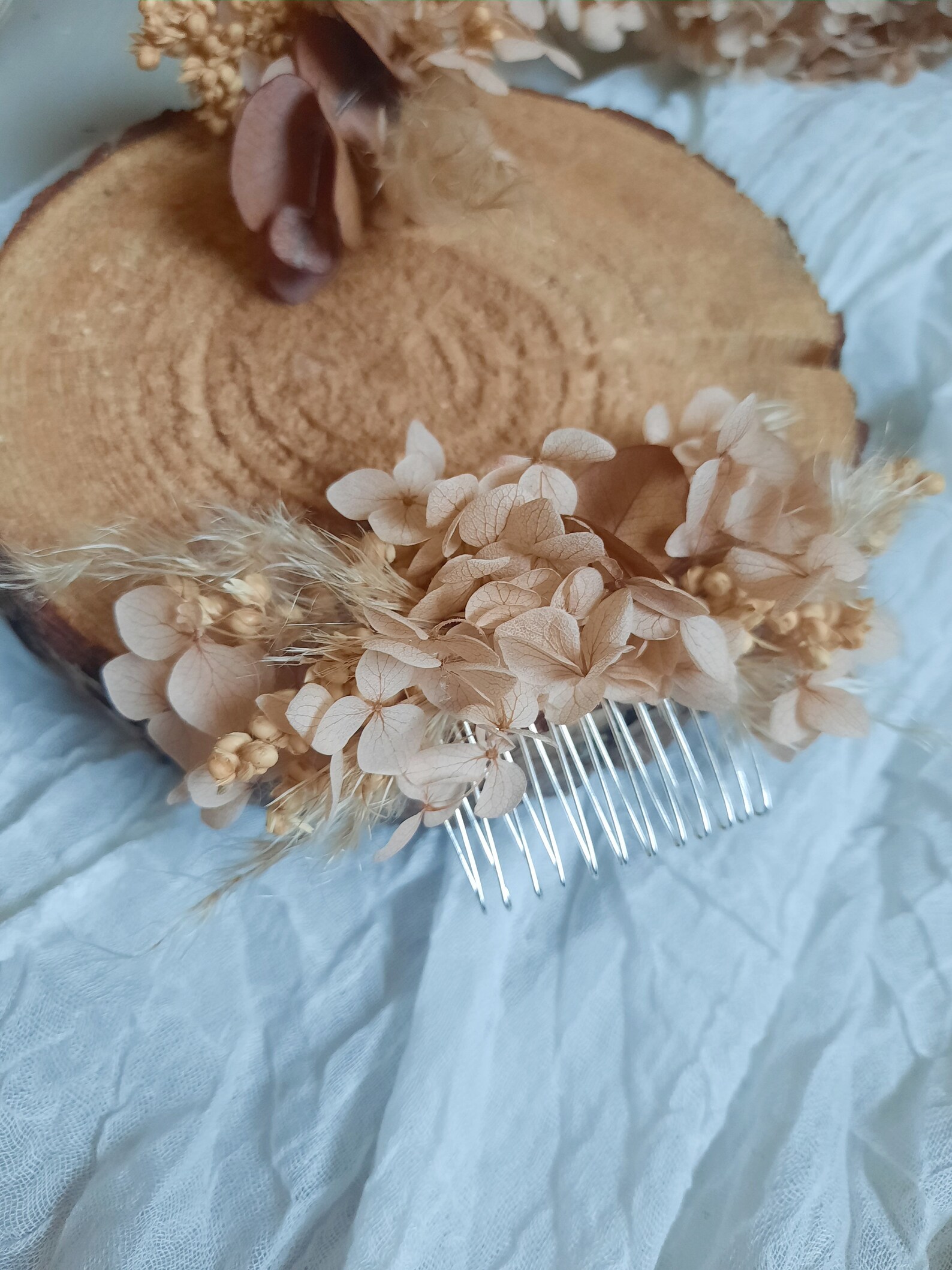 Beige Preserved Hydrangea Hair Comb.bridal Hair Piece,wedding Hair Comb ...