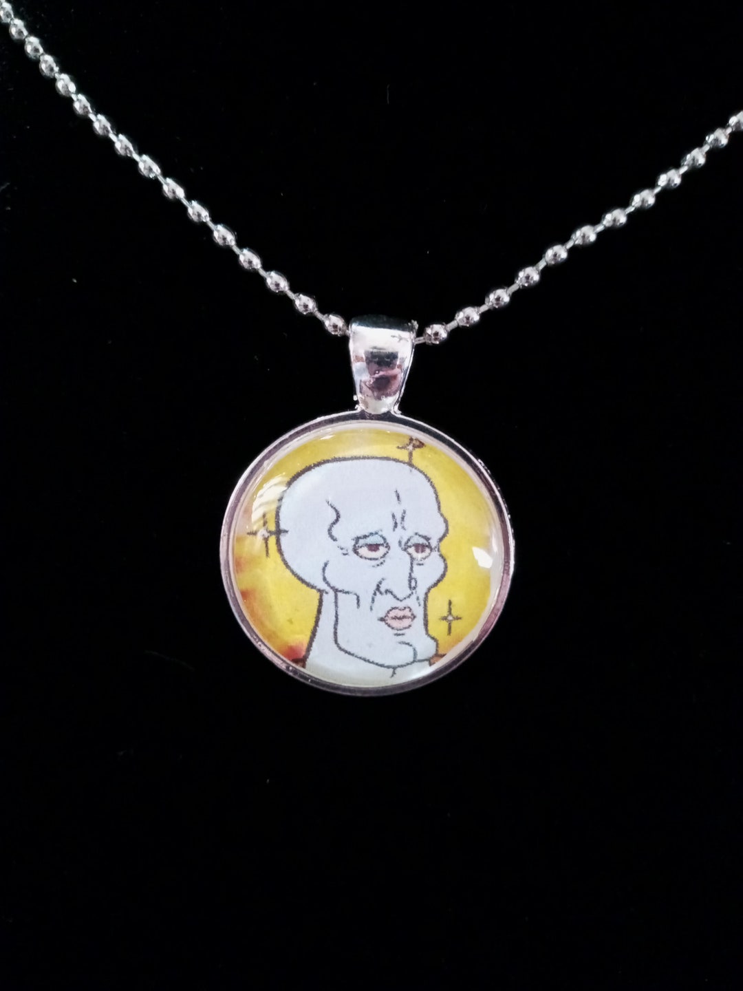 1 Inch Handsome Squidward Cartoon Glass Pendant on 24 Inch Nickel ...