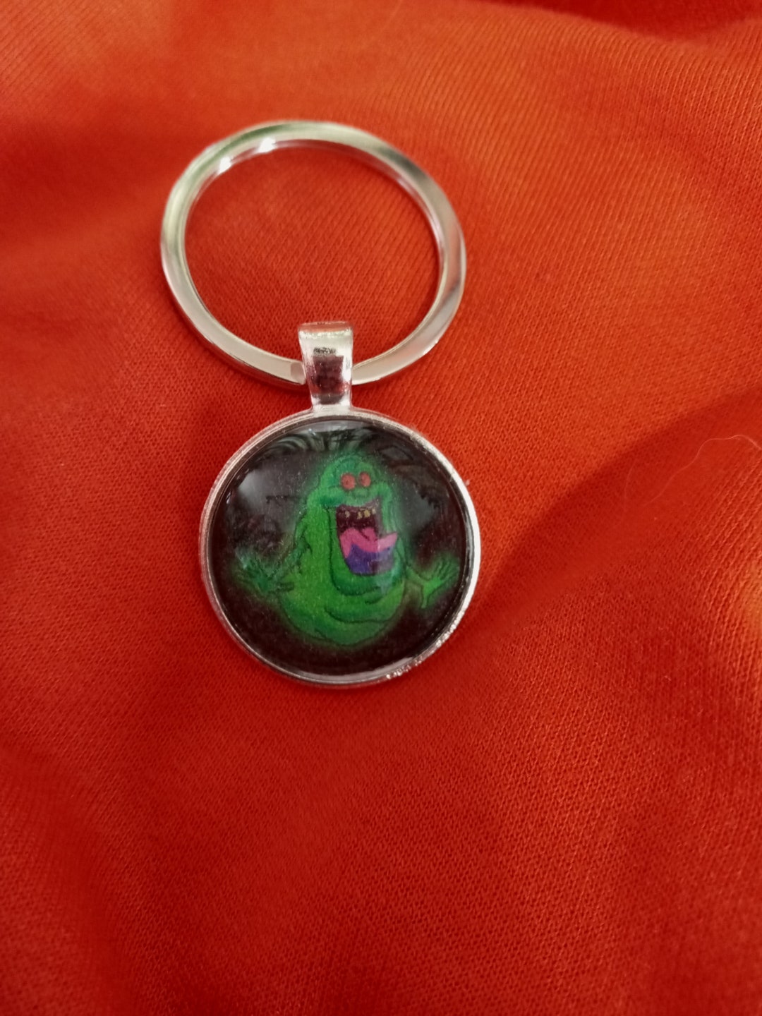 1 Inch the Real Ghostbusters Cartoon Slimer Glass Cabochon Pendant Key ...