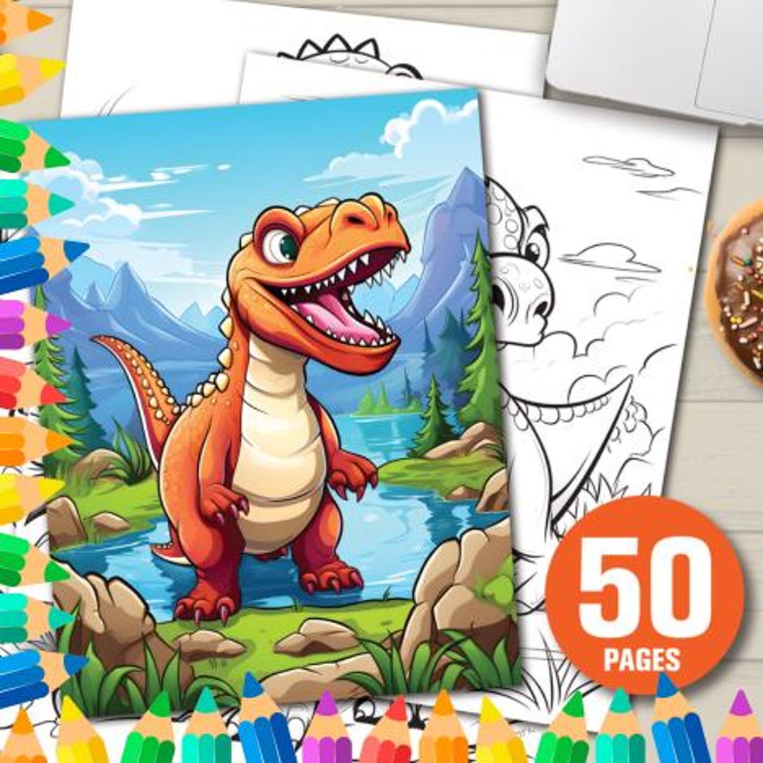 50 Printable Dinosaur Coloring Book for Kids Fun Dinosaur Adventures ...