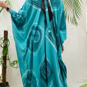 Turquoise Teal Long Kaftan, Loose Fit Evening Dress, Casual Elegant ...