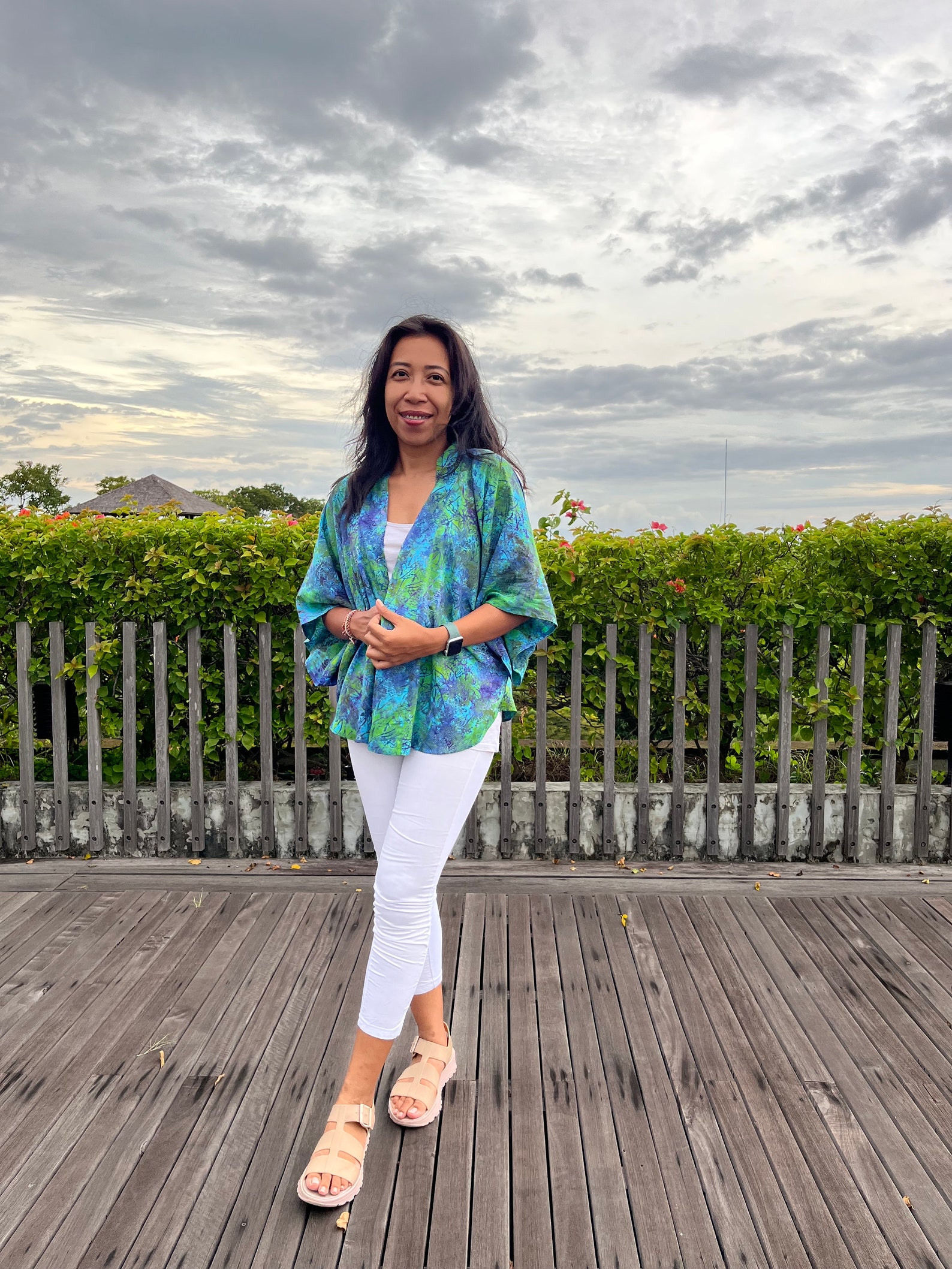 Kimono Outer Jacket in Rayon Batik, Plus Size Cardigan, Casual Blazer ...