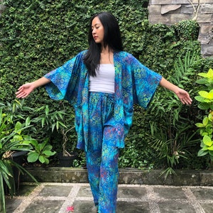 Ladies Batik Long Pant Turquoise Mandala, Batik Rayon Yoga Pants ...