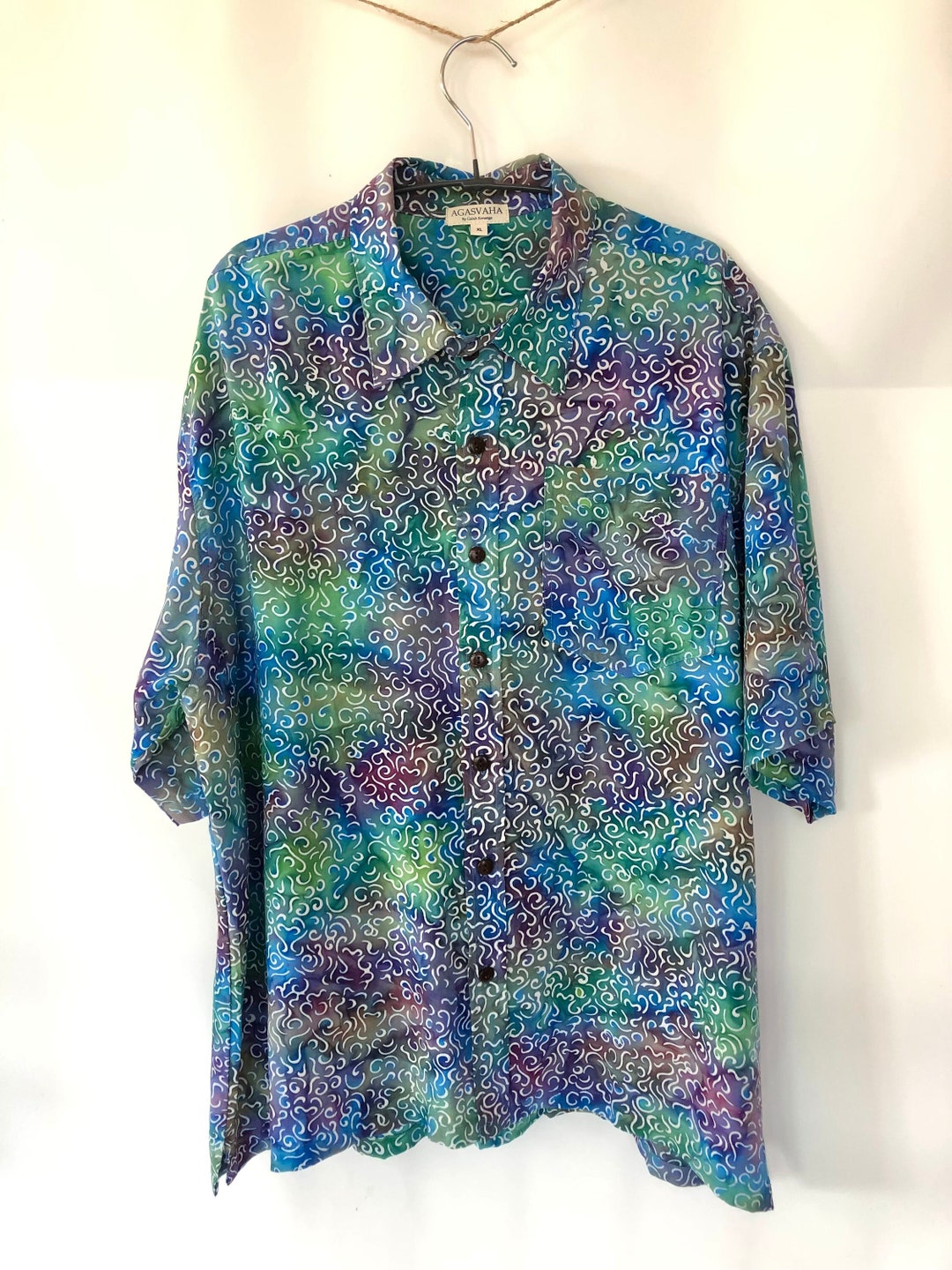 Rainbow Bali Batik Men’s Shirt Short Sleeve, 100% Rayon Button up Men’s ...