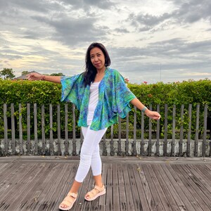 Kimono Outer Jacket in Rayon Batik, Plus Size Cardigan, Casual Blazer ...
