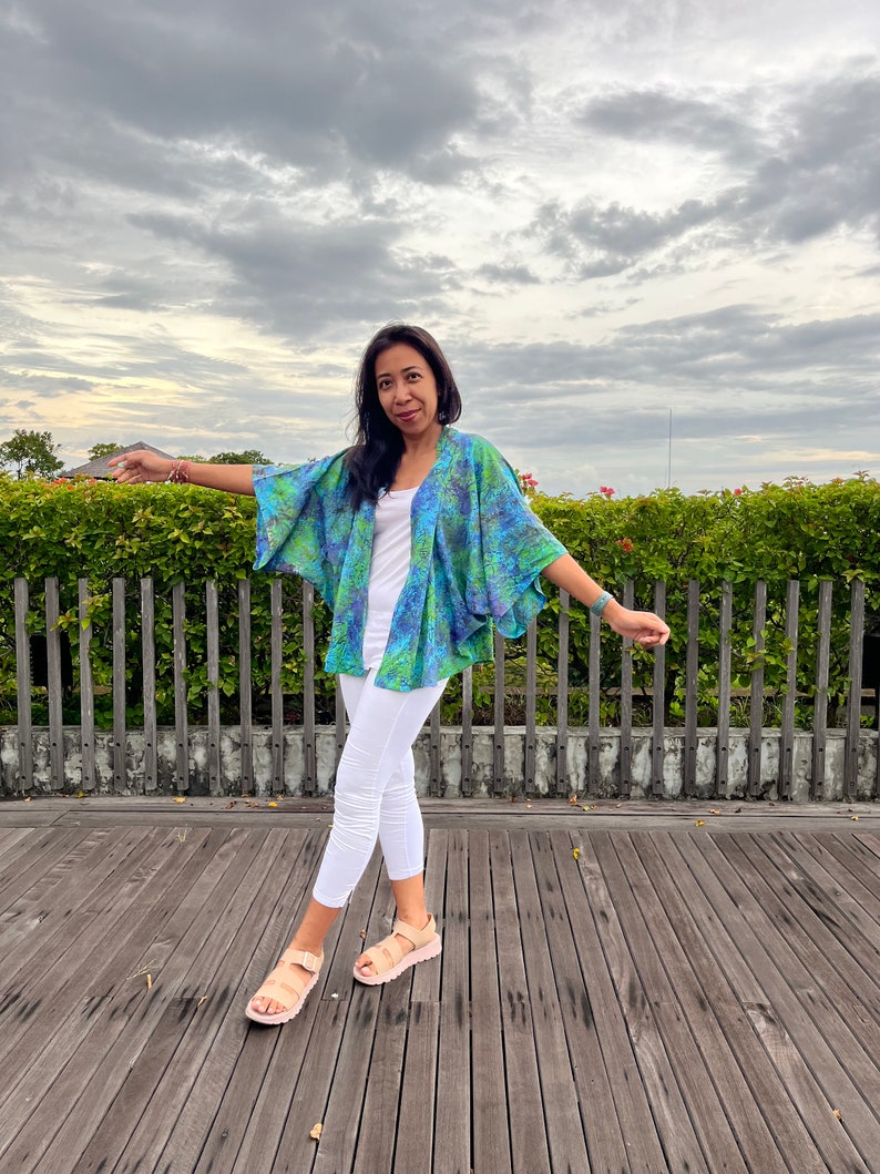 Kimono Outer Jacket in Rayon Batik, Plus Size Cardigan, Casual Blazer ...