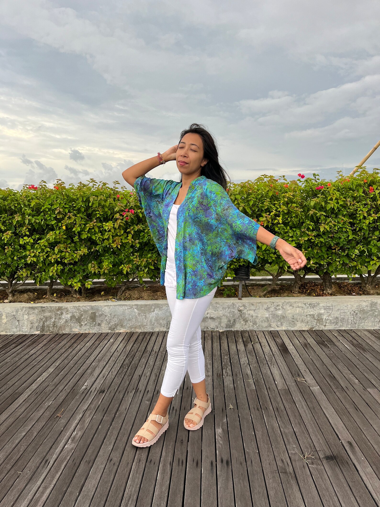 Kimono Outer Jacket in Rayon Batik, Plus Size Cardigan, Casual Blazer ...