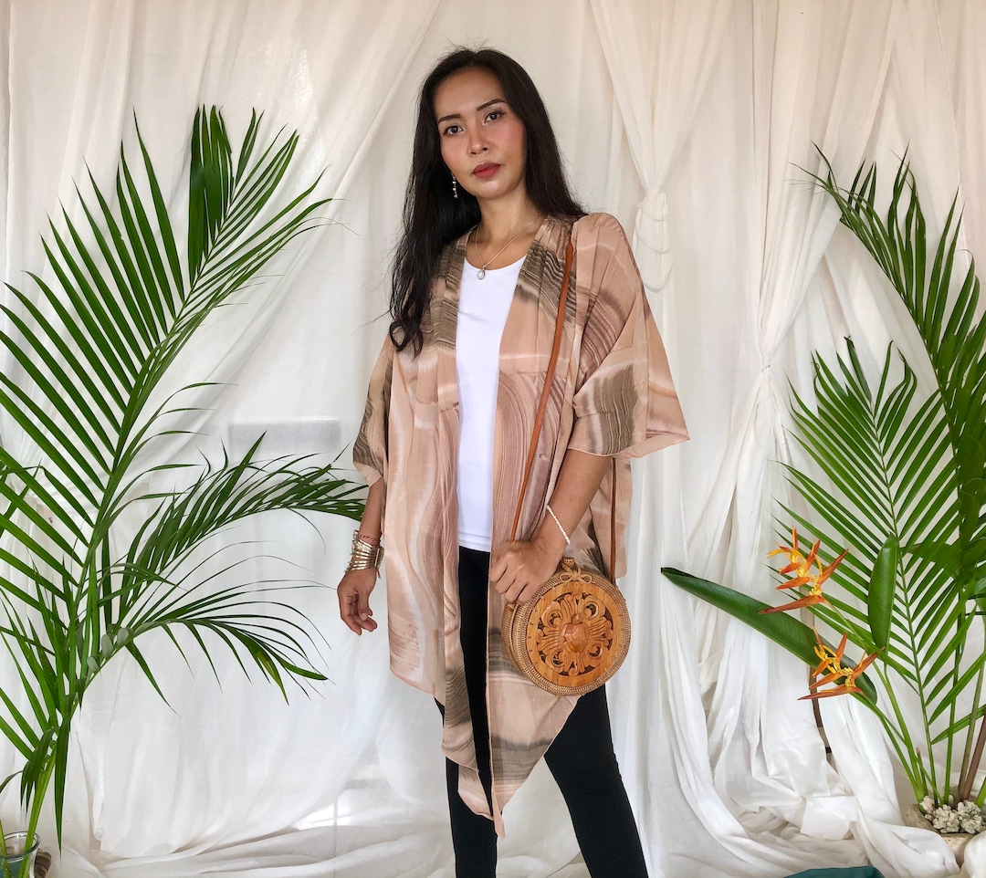 Outerwear Cascading, Beach Cover Up, Bali Kimono Cardigan in Cotton Tie ...
