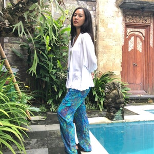 Ladies Batik Long Pant Turquoise Mandala, Batik Rayon Yoga Pants ...
