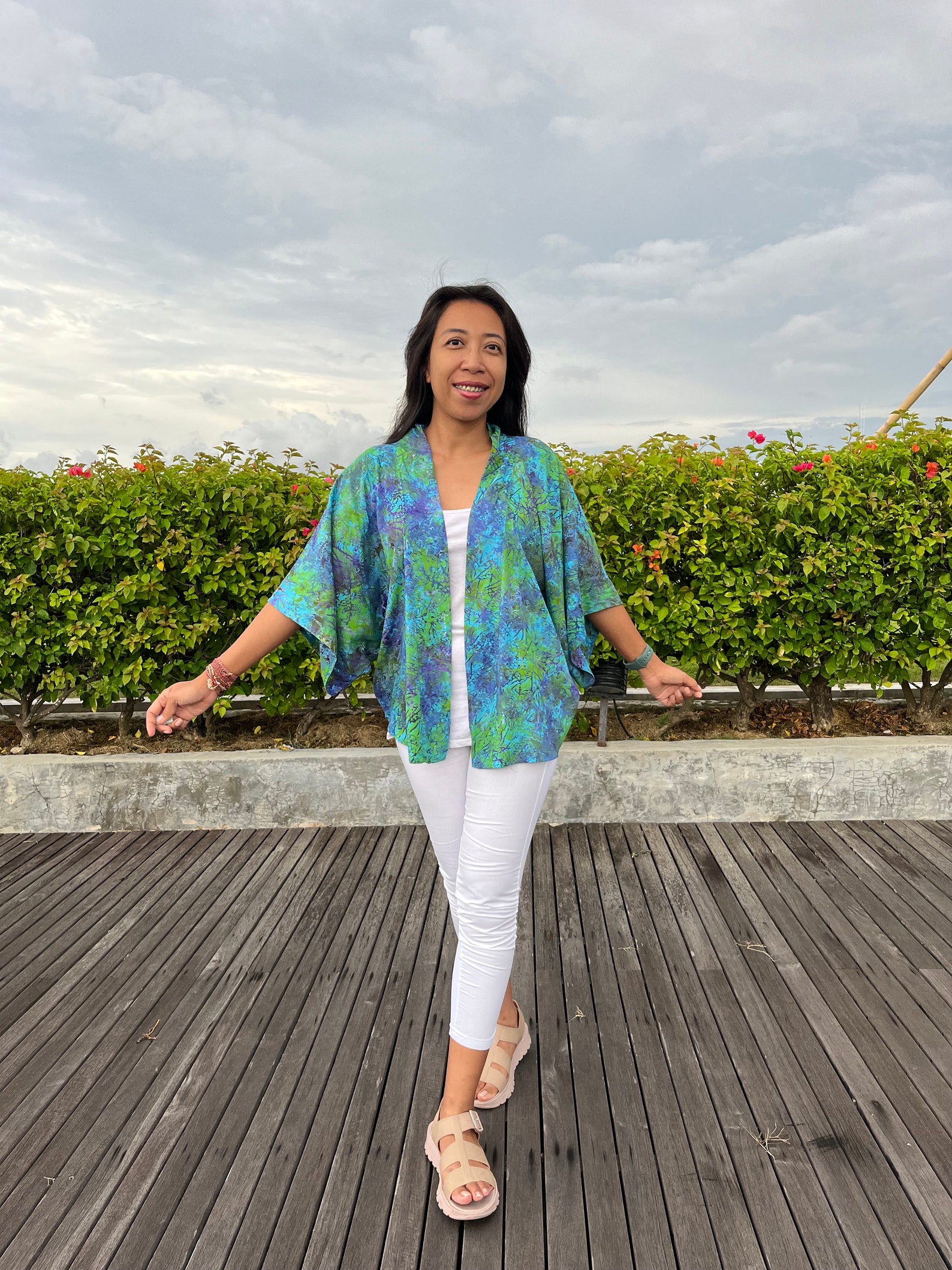 Kimono Outer Jacket in Rayon Batik, Plus Size Cardigan, Casual Blazer ...