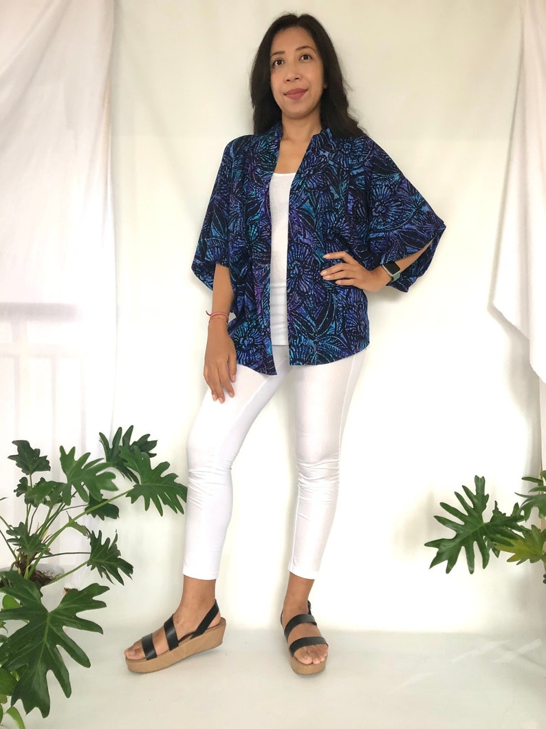 Blue Black Batik Rayon Jacket Women Kimono Cardigan Bali - Etsy