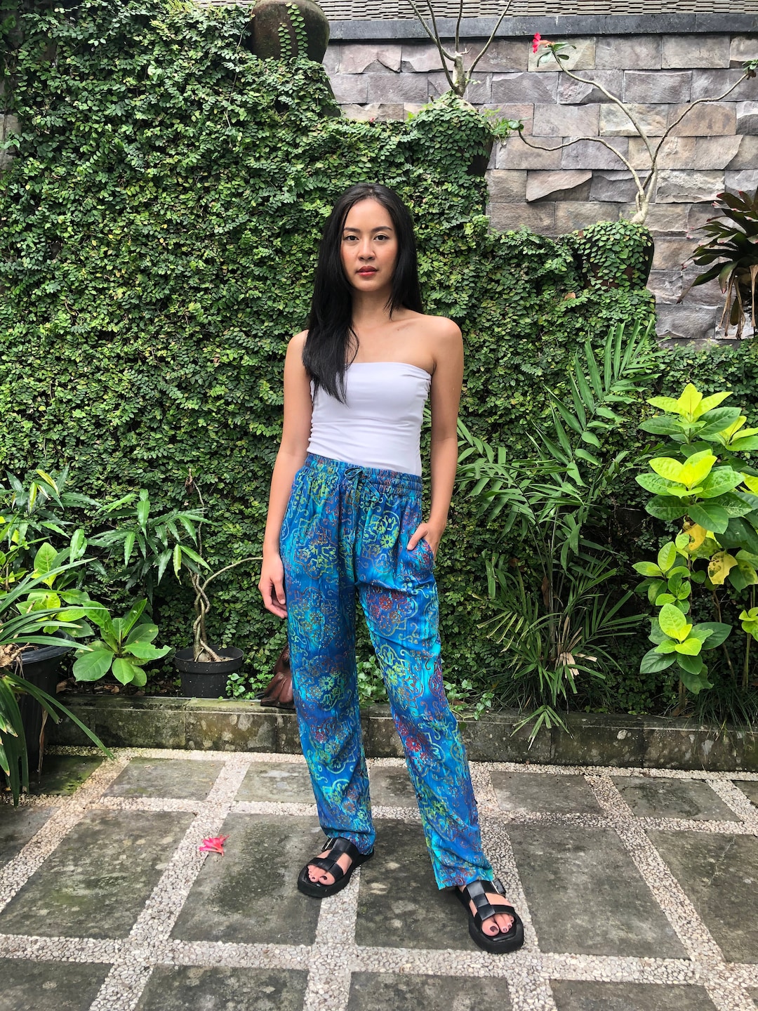 Ladies Batik Long Pant Turquoise Mandala, Batik Rayon Yoga Pants ...